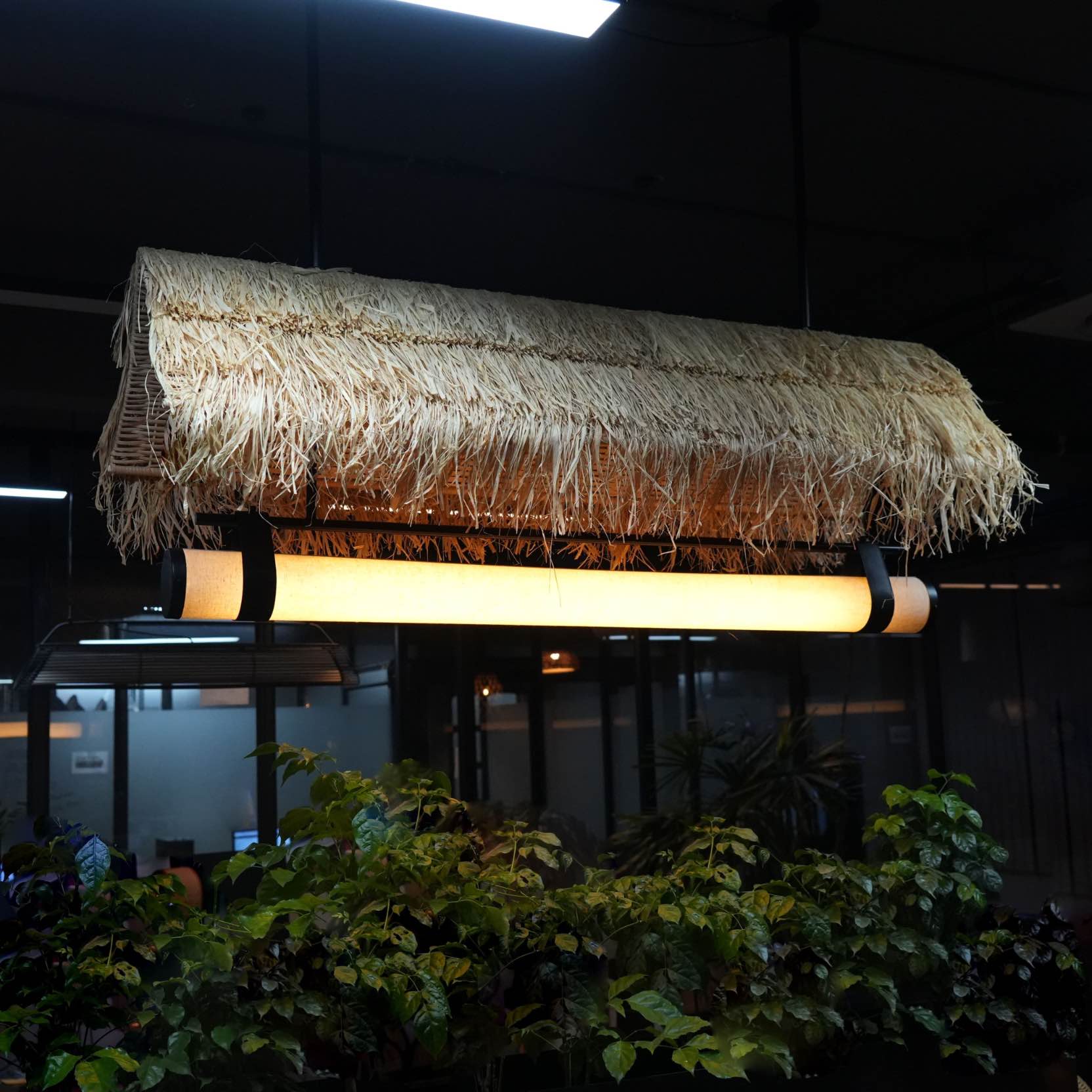 Morocco Hut Linear lamp - Natural cane mesh and Raffia Grass for Home ...