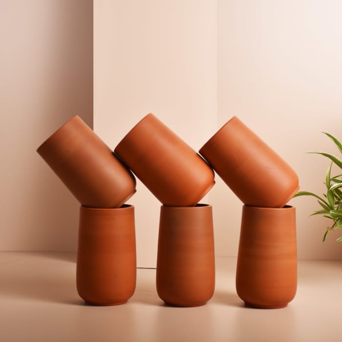 Set of 6 Terracotta clay handmade glasses – Claymango.com